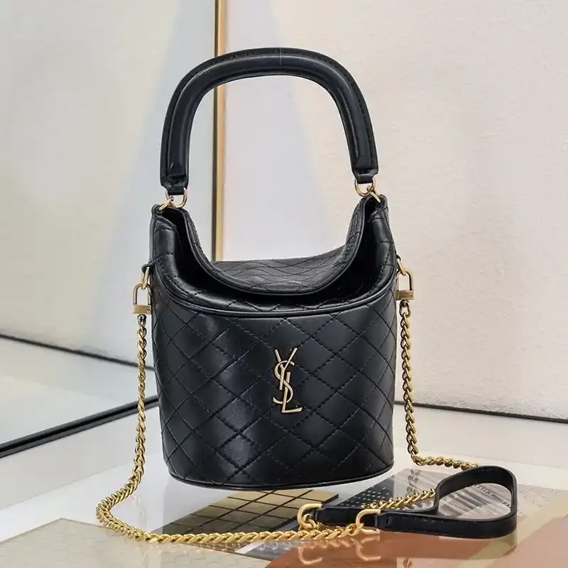Saint Laurent Gaby Bucket Bag In Lambskin Black/Gold - YSL Outlet USA