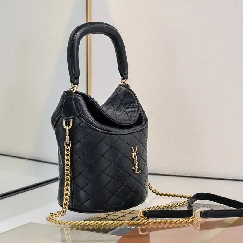 Saint Laurent Gaby Bucket Bag In Lambskin Black/Gold - YSL Outlet USA